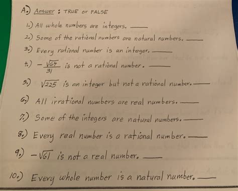 Solved A Answer TRUE Or FALSE 1 All Whole Numbers Are Chegg