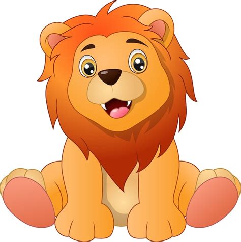 Dessin Animé Mignon Lion Assis Sur Fond Blanc Vecteur Premium