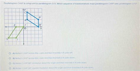 Solved Parallelogram Camp Is Congruent To Parallelogram S Te Which Sequence Of Transformations