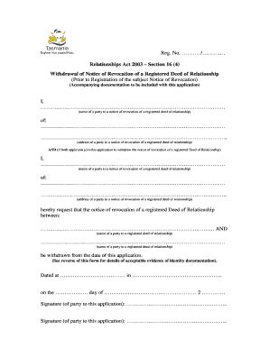 Fillable Online Withdrawal Of Notice Of Revocation Of A Registered Deed Of Relationship Fax