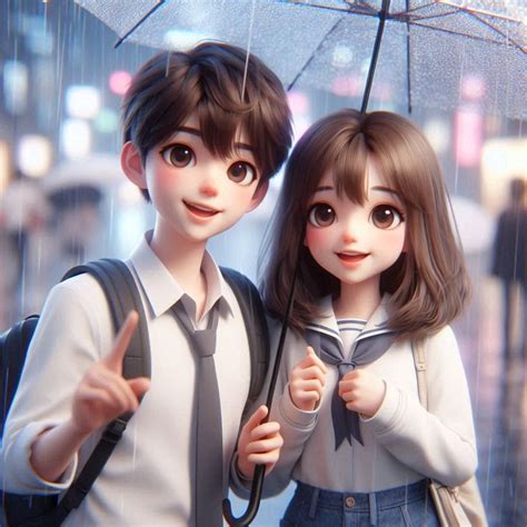 Korean Cute Couple Animation With Rainy Day Seoul In 2024 Cute