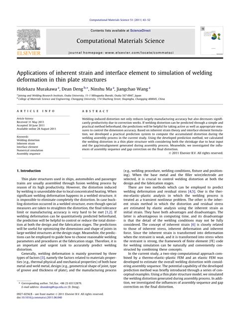 Pdf Applications Of Inherent Strain And Interface Element To Simulation Of Welding Deformation