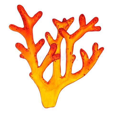 Watercolor Illustrations Red Coral Reef And Underwater Plants Hand