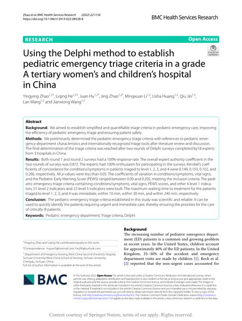 Pdf Using The Delphi Method To Establish Pediatric Emergency Triage