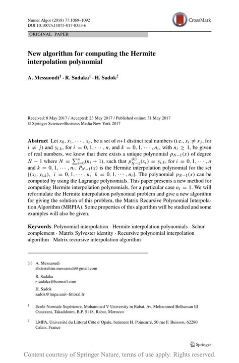New Algorithm For Computing The Hermite Interpolation Polynomial