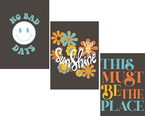 Retro Wall Art Set Of 3 Trendy Art Print Bundle Dorm Wall Etsy
