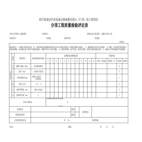 面板预制 分项工程质量检验评定表 xls 工程项目管理资料 土木在线
