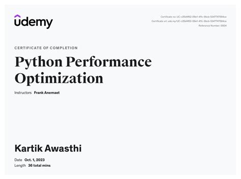 🚀🔥 Completed Python Performance Optimization Certification On Udemy 🐍⚡