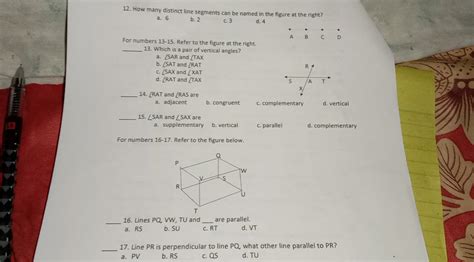 Solved 12 How Many Distinct Line Segments Can Be Named In The Figure