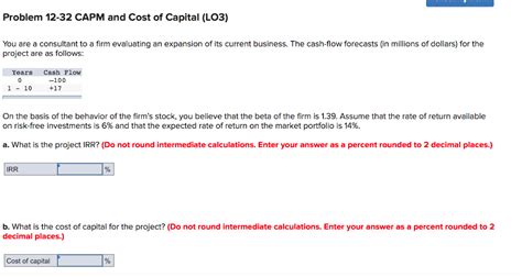 solved problem 12 20 capm and expected return lo2 stock a
