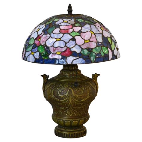 Bronze And Stained Glass Lamp For Sale At 1stdibs