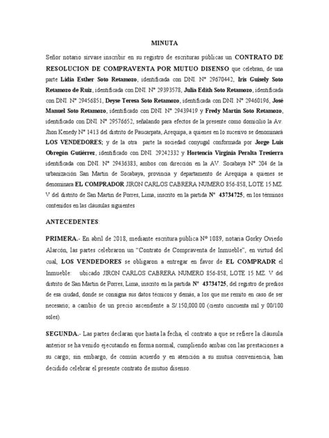 Resolucion De Contrato Por Mutuo Dicenso Soto Pdf Derecho Civil