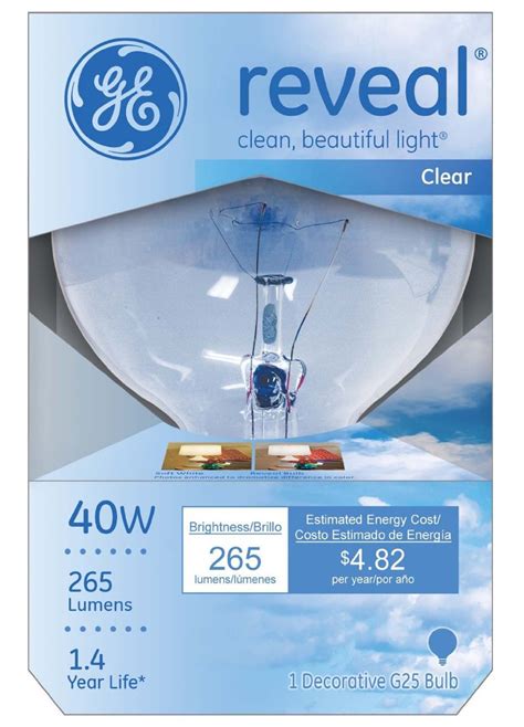 Ge Lighting 48694 Reveal Incandescent G25 Vanity Globe Bulb Clear 40w