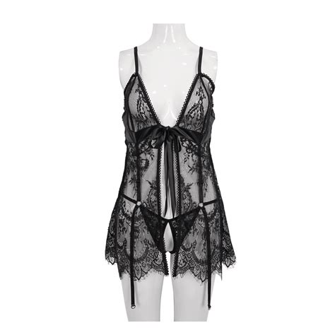 Womens Black Lace Two Piece Sexy Lingerie Set