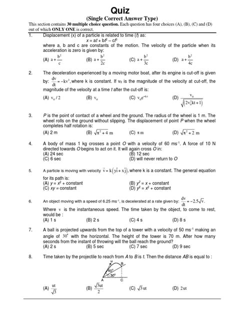 Kinematics Quiz Pdf Velocity Acceleration
