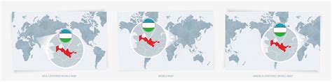 Magnified Uzbekistan Over Map Of The World 3 Versions Of The World Map