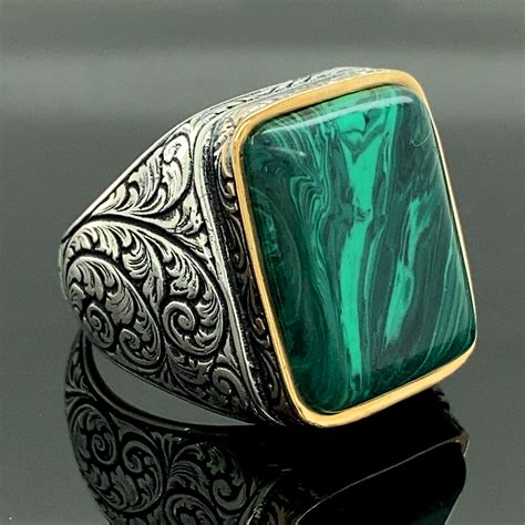 Malachite Gemstone Ring Men Handmade Ring Turkısh Handmade Ring