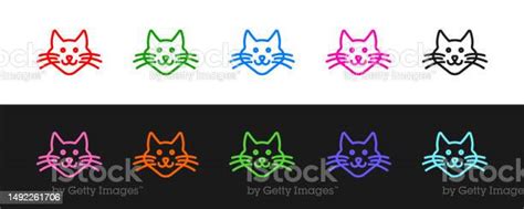 白黒の背景に線の猫のアイコンを設定しますベクトル アイコンのベクターアート素材や画像を多数ご用意 アイコン アイコンセット