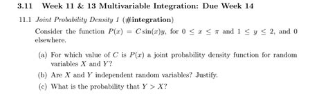 Solved 11 Week 11 And 13 Multivariable Integration Due Week