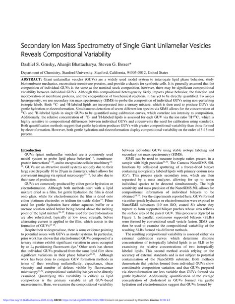 Pdf Secondary Ion Mass Spectrometry Of Single Giant Unilamellar Vesicles Reveals Compositional