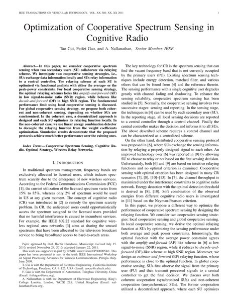 pdf optimization of cooperative spectrum sensing in cognitive radio