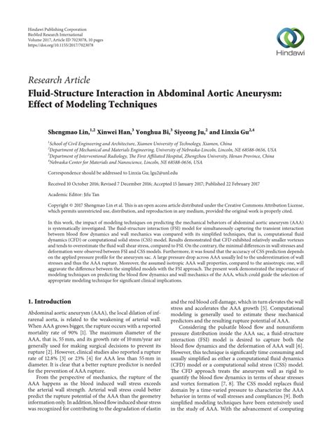 Pdf Fluid Structure Interaction In Abdominal Aortic Aneurysm Effect