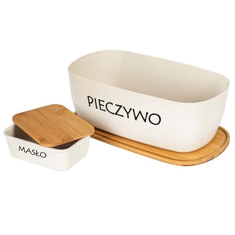 Chlebak pojemnik na chleb z deską bambusową PIECZYWO kremowy