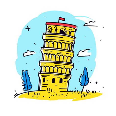 Pisa Tower Illustration In An Doodle Inca Cartoon Style Simple