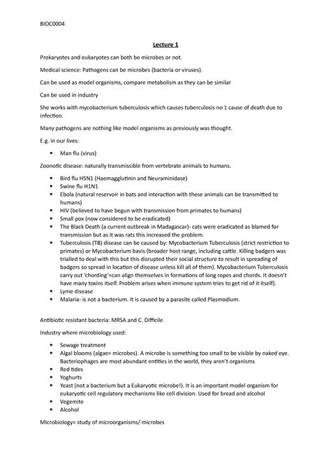 Lecture Notes Introduction To Microbiology Arnvig Bioc Ucl Studocu