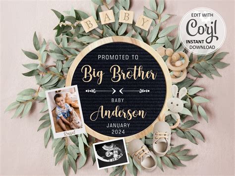 Big Brother Pregnancy Announcement Editable Social Media Baby Reveal Digital Etsy