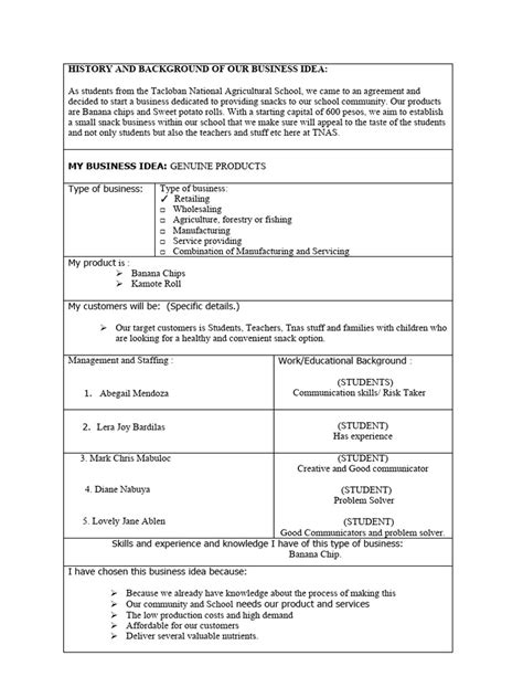 Business Plan Sampleentrep Pdf Sweet Potato Sales
