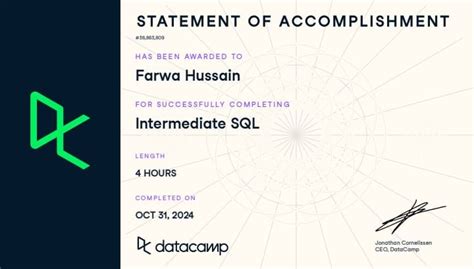 Farwa Hussain On Linkedin Sql Datascience Datacamp Programming Dataanalysis Achievement