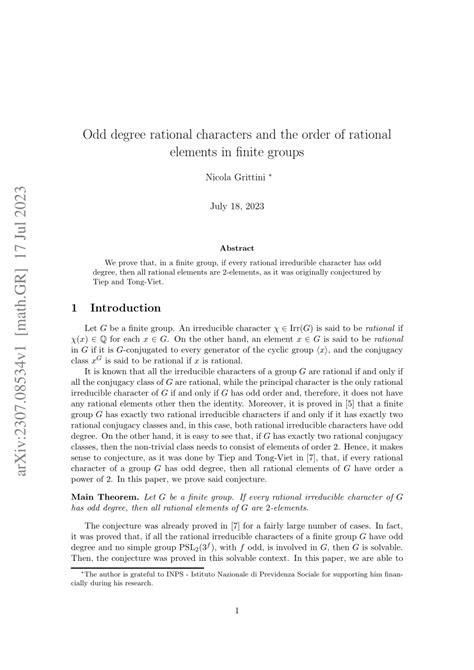 Pdf Odd Degree Rational Characters And The Order Of Rational Elements