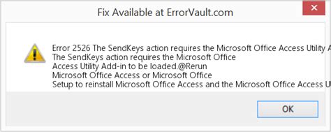 how to fix error 2526 the sendkeys action requires the microsoft