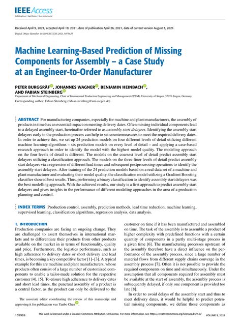 PDF Machine Learning Based Prediction Of Missing Components For Assembly A Case Study At An