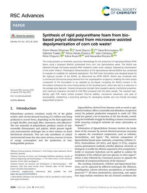 Pdf Synthesis Of Rigid Polyurethane Foam From Bio Based Polyol Obtained From Microwave