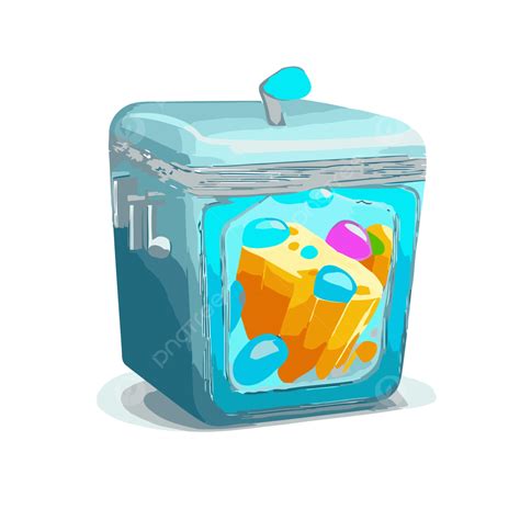 아이스 박스 벡터 만화에 다양한 사탕이 들어 있는 작은 파란색 냉장고의 스티커 클립 아트 그림 상표 클립 아트 Png 일러스트 및 벡터 에 대한 무료 다운로드