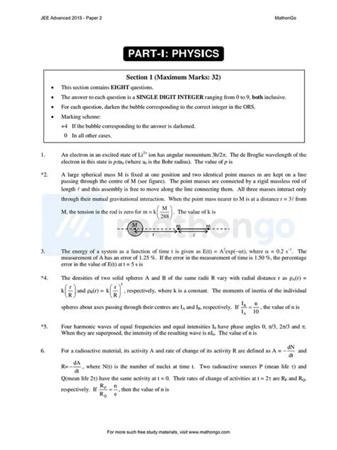 JEE Advanced Question Paper MathonGo