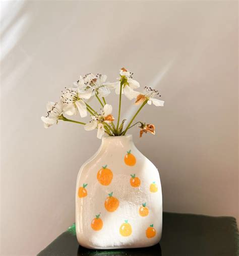 Orange Tiny Vase Contemporary Home Decor Handshaped And Handpainted
