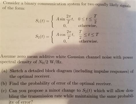 consider a binary communication system for two
