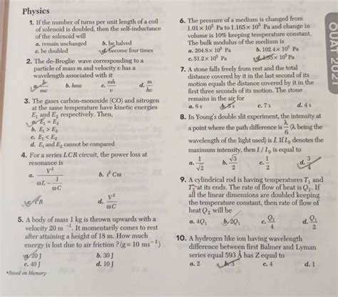 Physics1 If The Number Of Turns Per Unit Length Of A Coil6 The Pressu