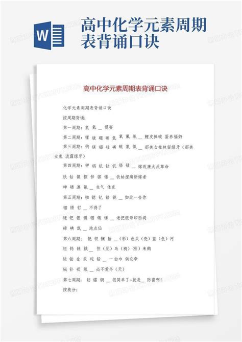高中化学元素周期表背诵口诀word模板下载编号lezzrpyd熊猫办公