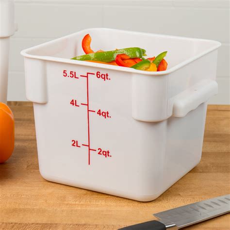 Choice Qt White Square Polypropylene Food Storage Container With Red Gradations
