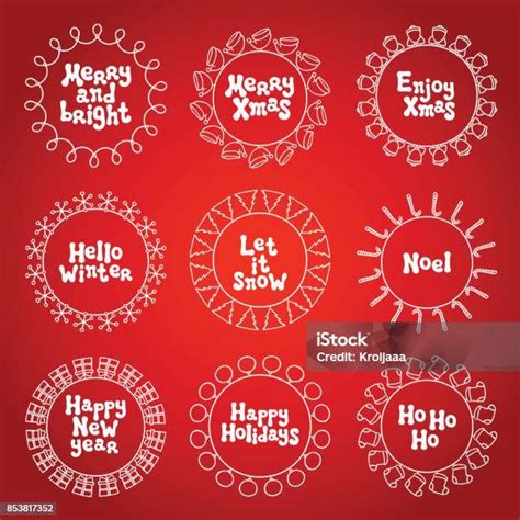 메리 크리스마스 새 해 소원 라벨 스티커와 배지 손으로 그린된 프레임 워크 프레임입니다 서 예 구입니다 글자를 손으로 크리스마스 문구 설정합니다 휴일입니다 인사말