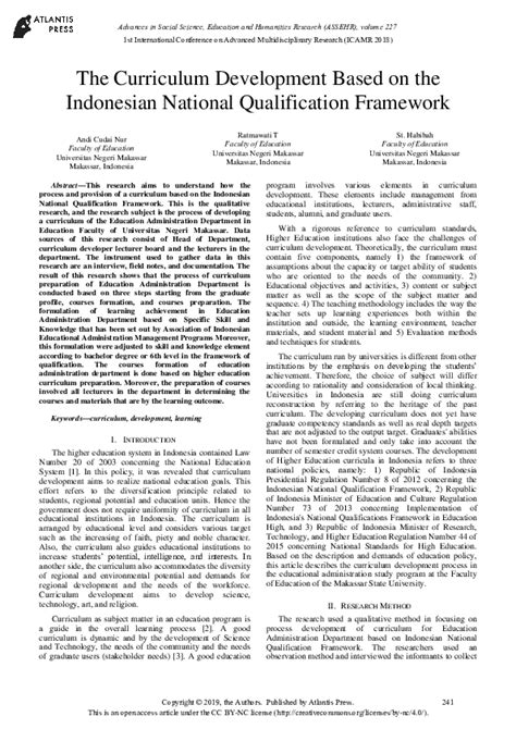 Pdf The Curriculum Development Based On The Indonesian National Qualification Framework