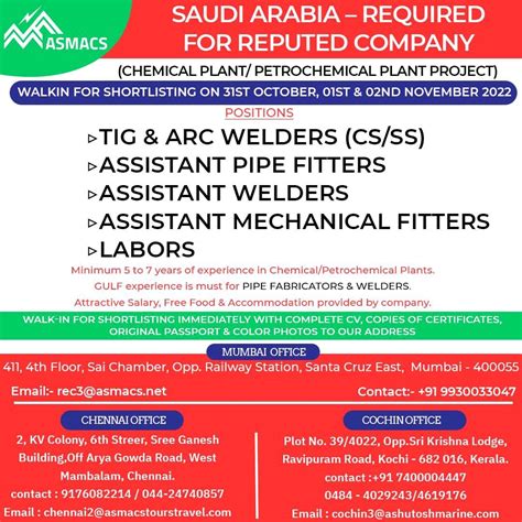 REQUIRED FOR REPUTED COMPANY SAUDI ARABIA Jobs In Saudi Arabia