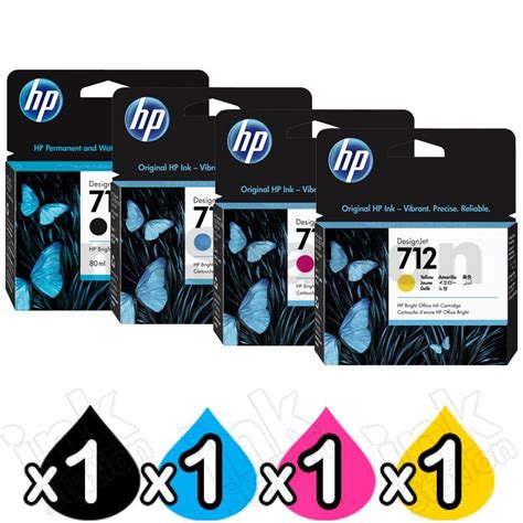 HP 4 Pack 712B / 712 Genuine Ink Cartridges Combo [1BK,1C,1M,1Y] - Ink ...
