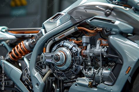 Cross Section Of A Compact Futuristic Hover Bike Engine With Intricate