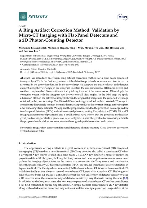Pdf A Ring Artifact Correction Method Validation By Micro Ct Imaging With Flat Panel
