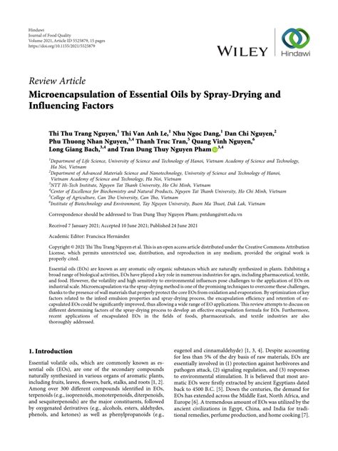 Pdf Microencapsulation Of Essential Oils By Spray Drying And Influencing Factors